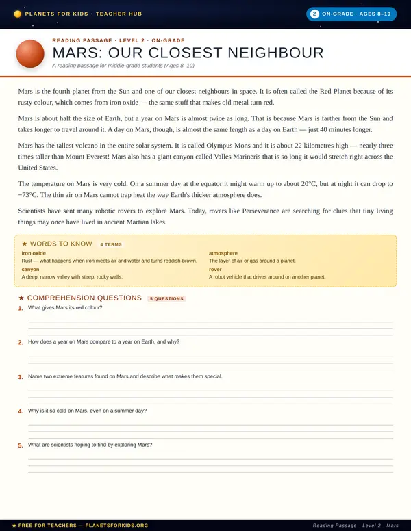 Differentiated Reading Passages — Planets for Kids: For Teachers
