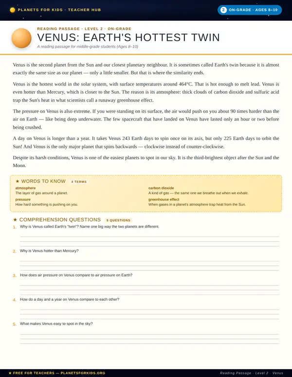 Differentiated Reading Passages — Planets for Kids: For Teachers