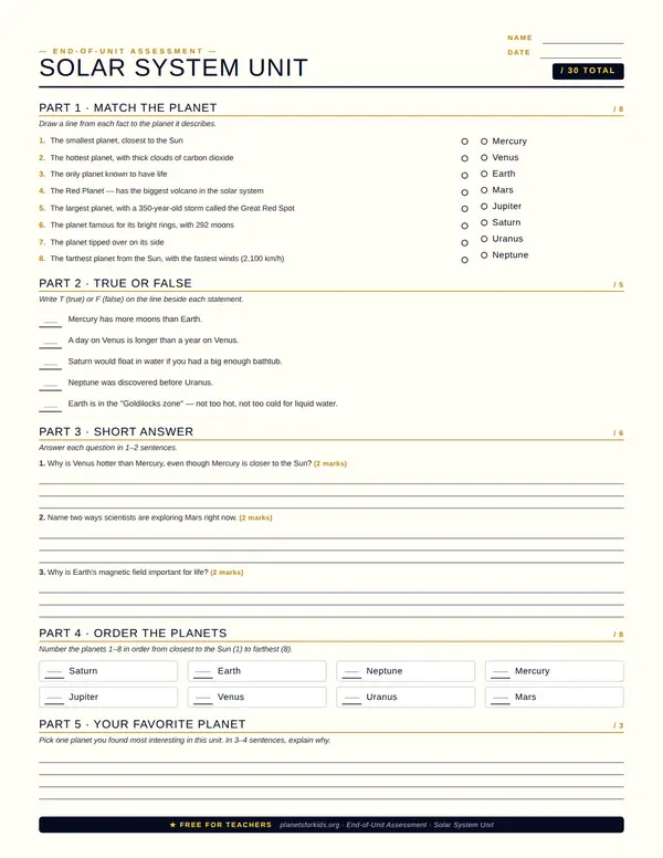 Teacher Resources — Planets for Kids